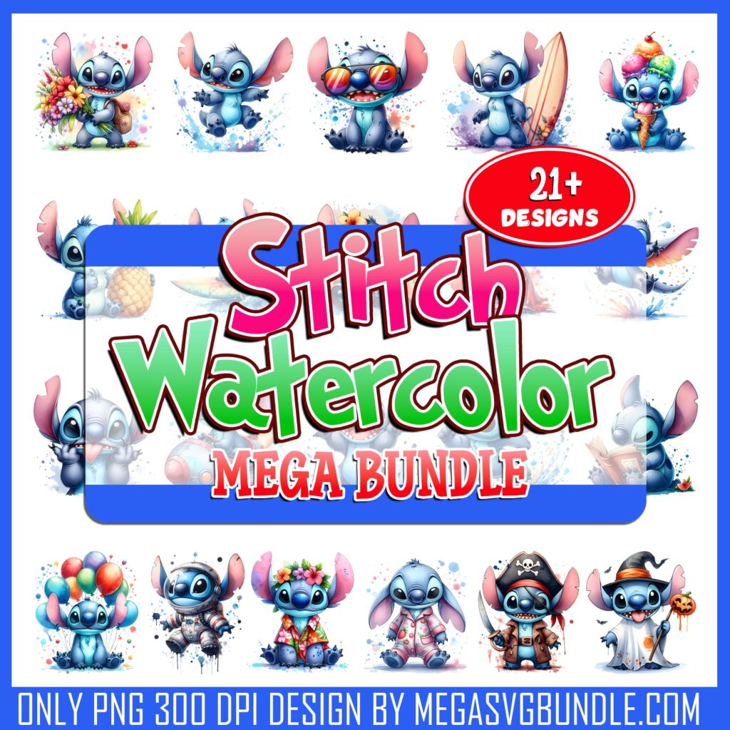 Stitch watercolor png mega bundle, disney stitch png, summer stitch png - Mega SVG Bundle - Huge ...
