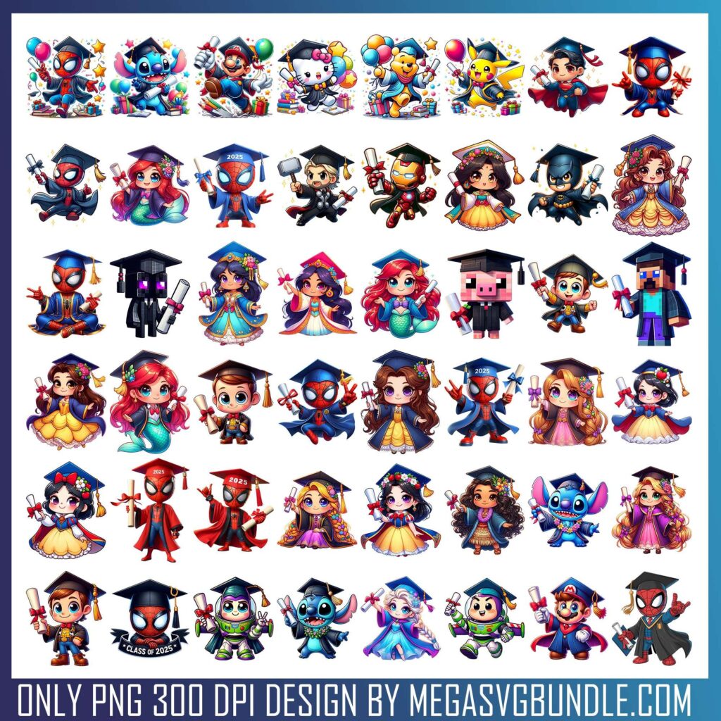 Cartoon graduation png bundle, cartoon characters png, graduation png ...