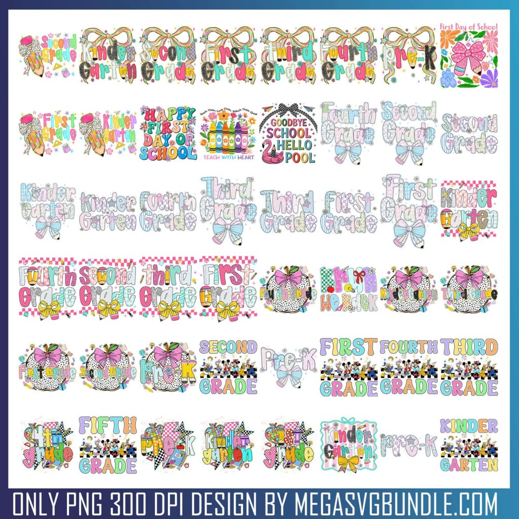 Grade school png bundle, back to school png, last day of school png ...