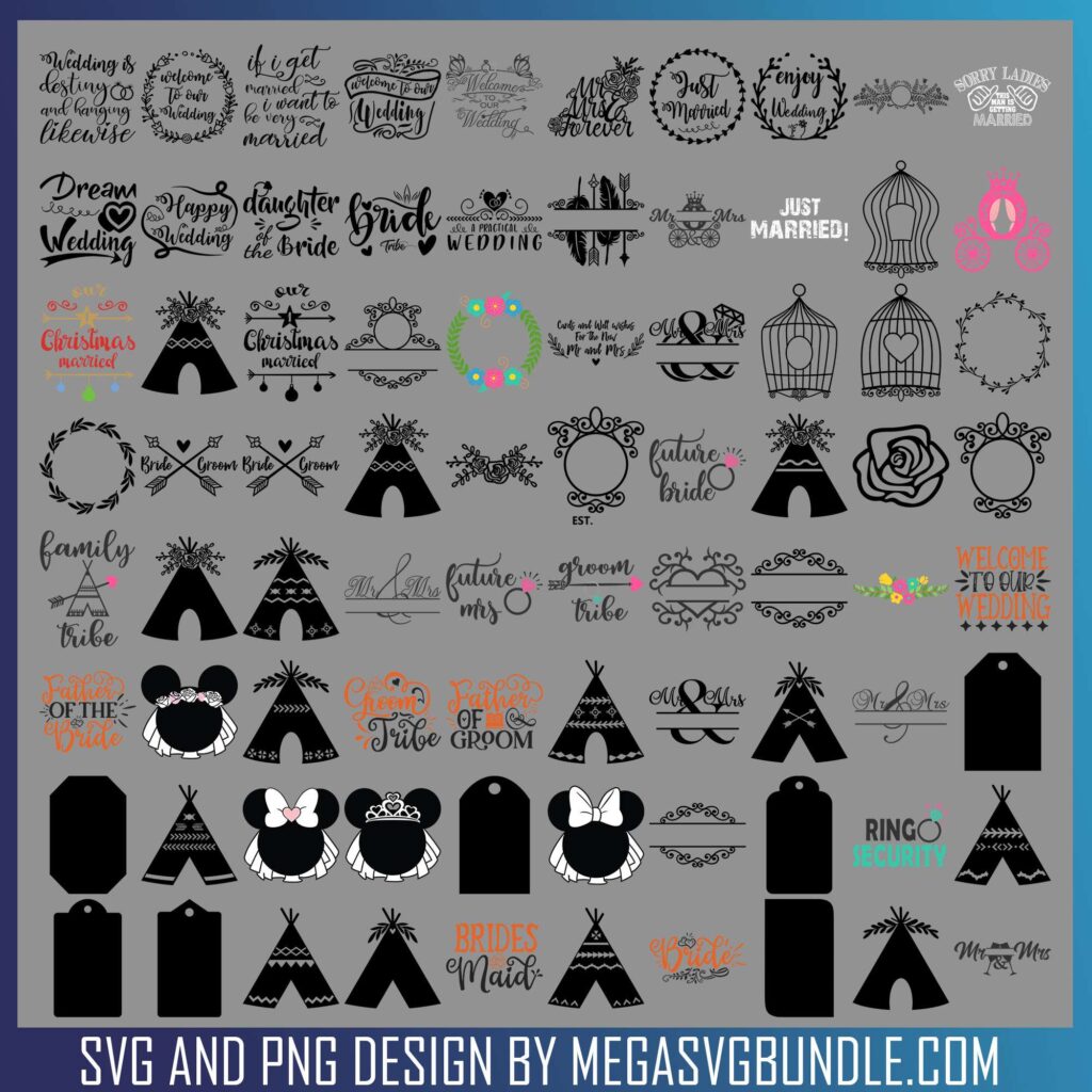 Wedding Svg Bundle, wedding dresses svg, wedding rings svg - Mega SVG ...