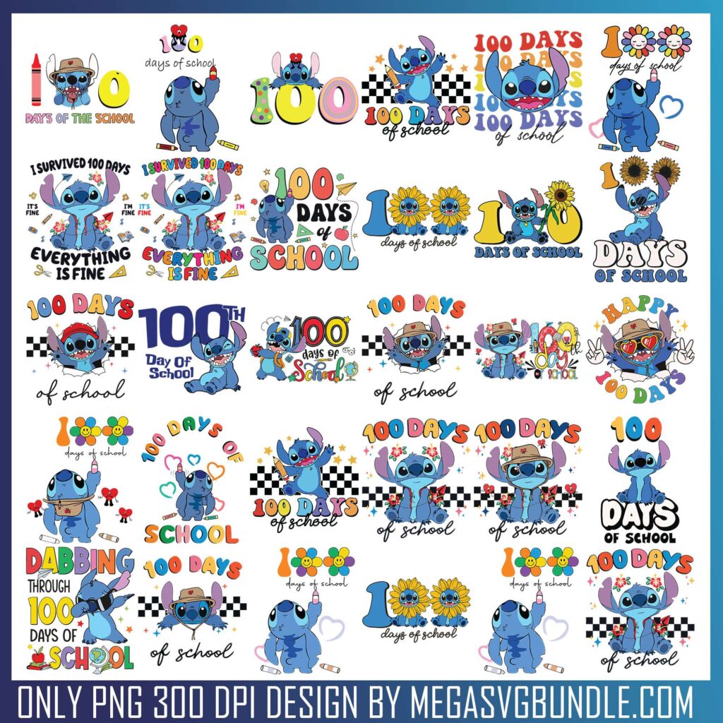 Stitch 100 day school png bundle, lilo and stitch 2025 png, school ...