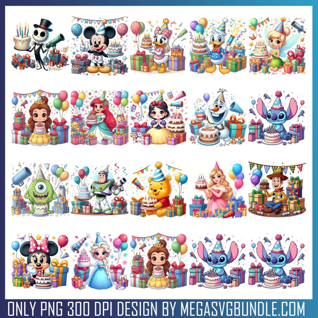 Disney characters Birthday png bundle, disney world png, happy birthday ...