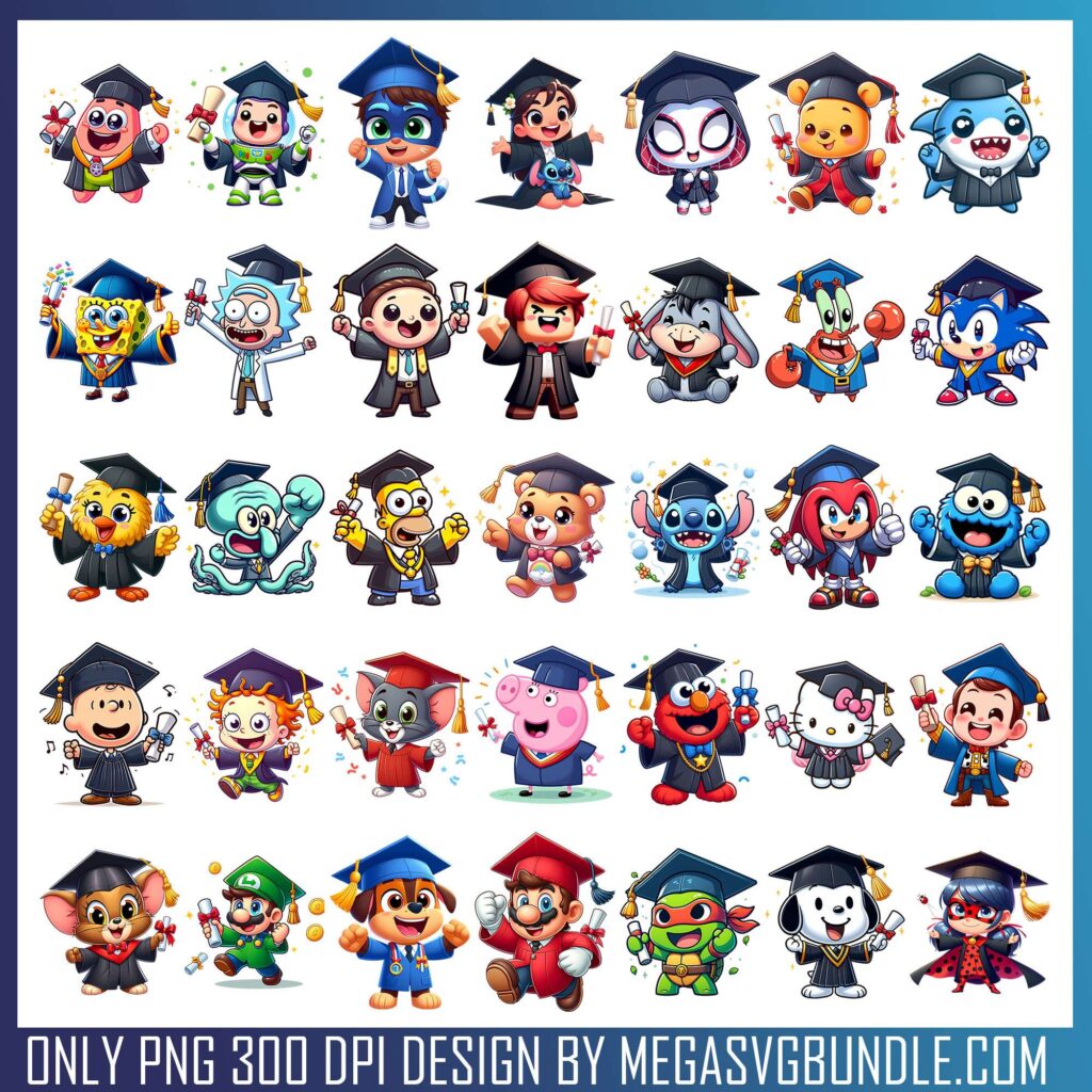 Graduation Cartoon version png bundle, graduation dress png, graduation ...