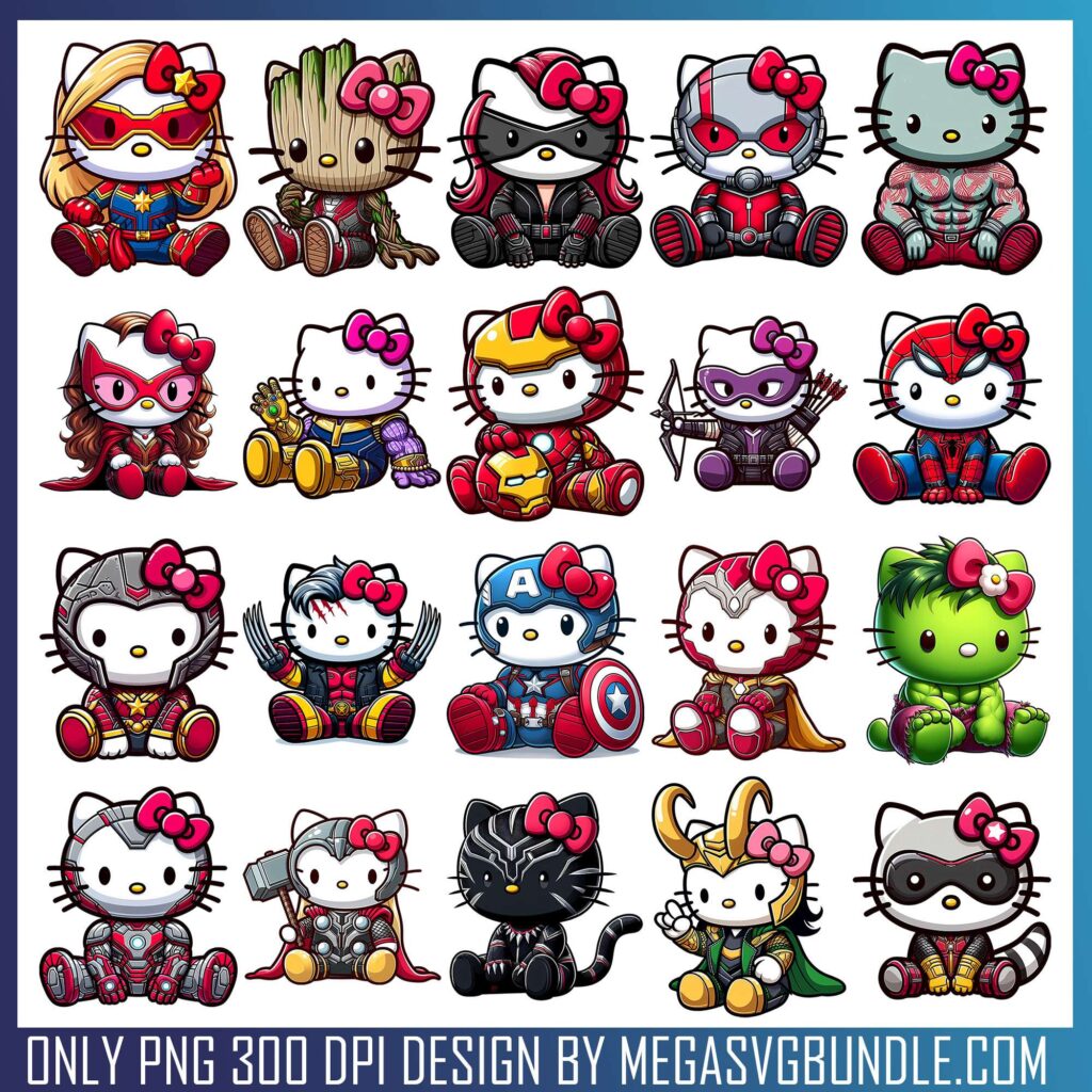 Hello Kitty Marvel superheros png bundle, hello kitty png, marvel ...