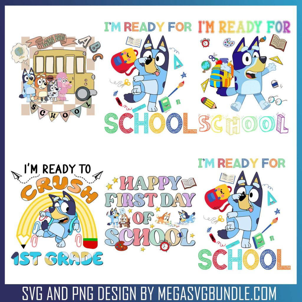 Bluey welcome back to school svg bundle, bluey videos svg, school day ...