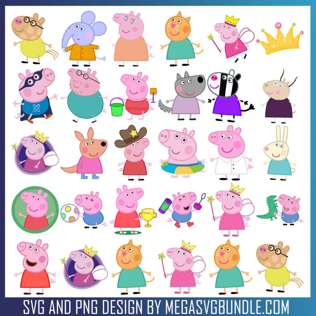 Peppa pig friends svg bundle, peppa pig characters svg, peppa pig toys ...