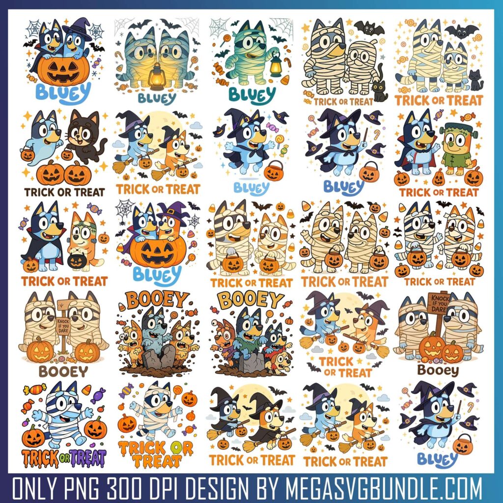 Bluey halloween designs png bundle, bluey episodes png, halloween png ...