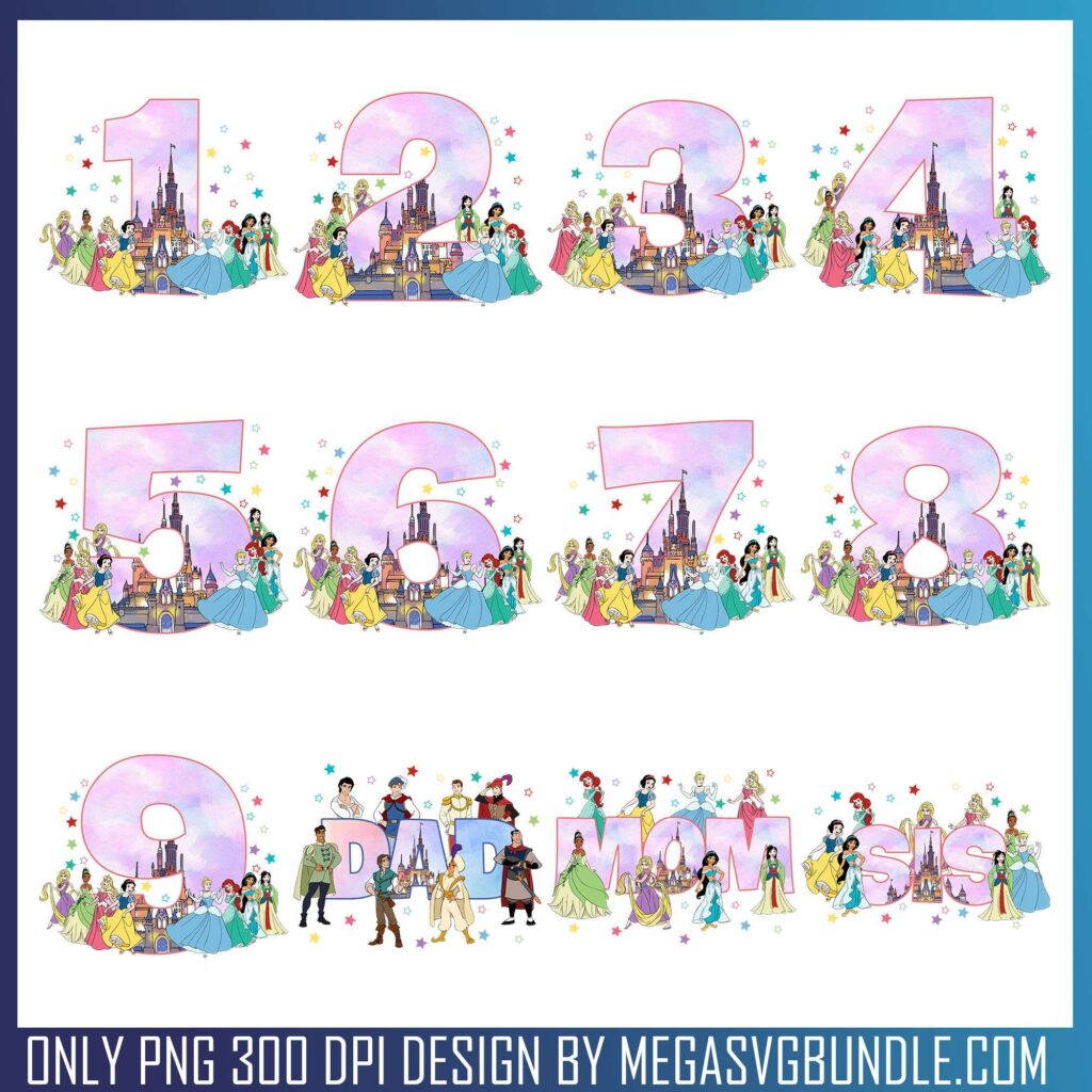 Disney family numbers png bundle, disney and characters png, disney ...